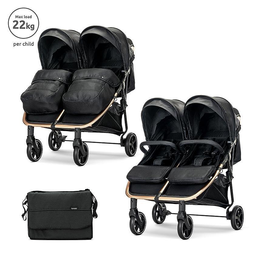 Lorelli Бебешка количка за близнаци Duo Black до 22 кг 10021542501