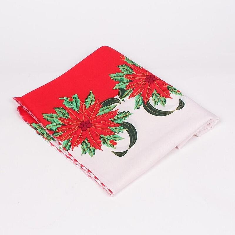 Коледна покривка в червен и бял цвят със свещи и коледни звезди 120/160