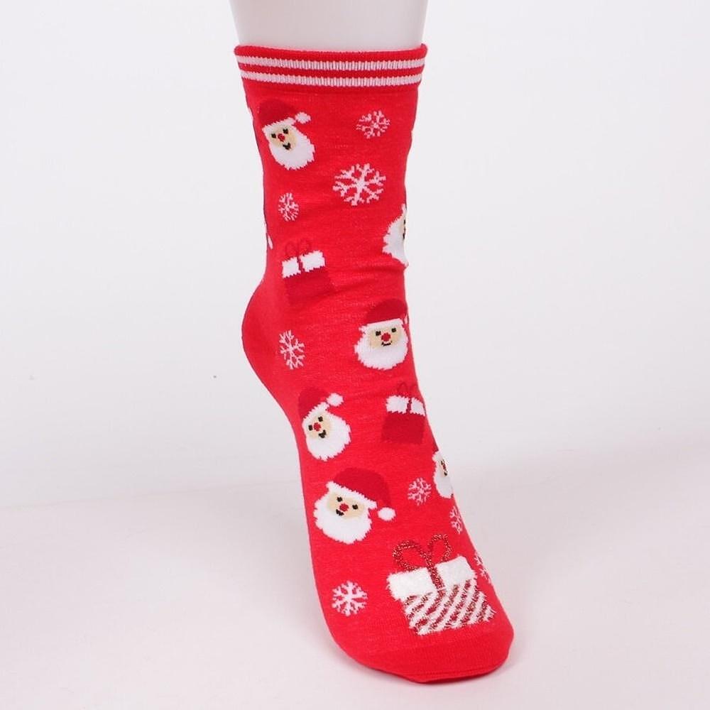Червени дамски коледни чорапи с Дядо Коледа
