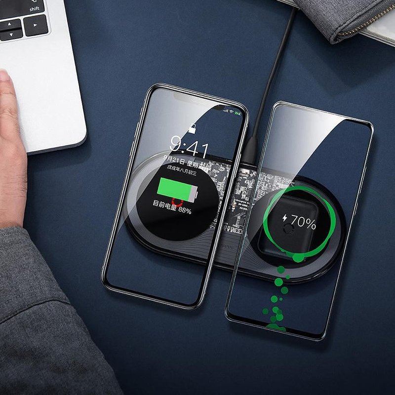 Безжично зарядно Baseus Simple 2 in 1 Wireless Charger Turbo Edition ...