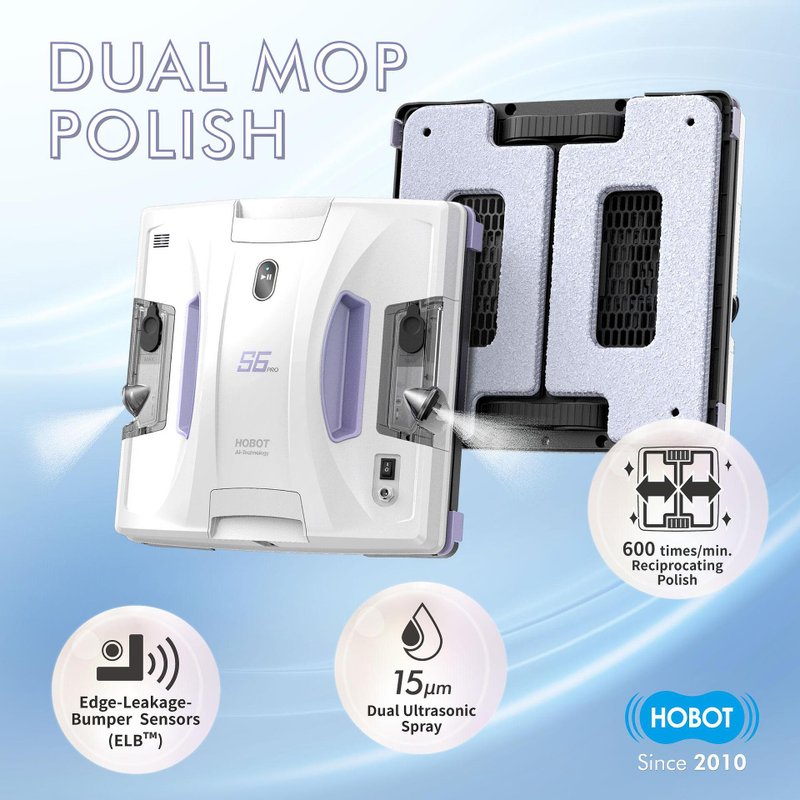 Робот за почистване на прозорци Hobot S6 Pro, 2 вибриращи мопа ...