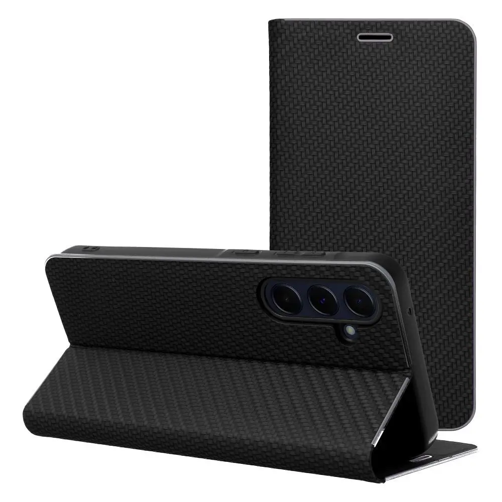 Карбонов тефтер Luna за Galaxy S25 FE • Черен | GSM4e.com
