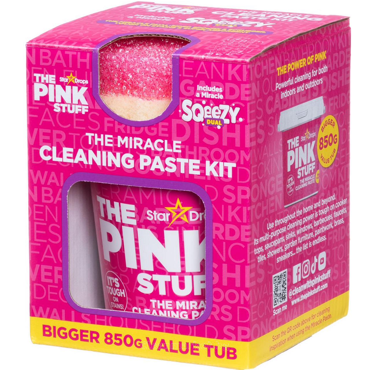 The Pink Stuff Miracle, почистваща паста + двустранна гъба Squeezy ...