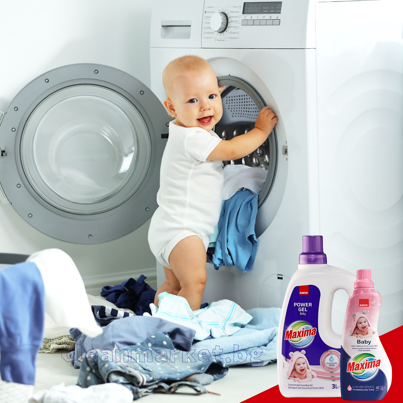 Sano Maxima Baby Power Gel, 3 л, 60 пр + Омекотител Baby, 1 л ...