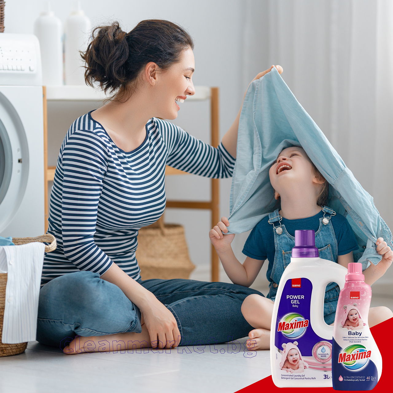 Sano Maxima Baby Power Gel, 3 л, 60 пр + Омекотител Baby, 1 л ...