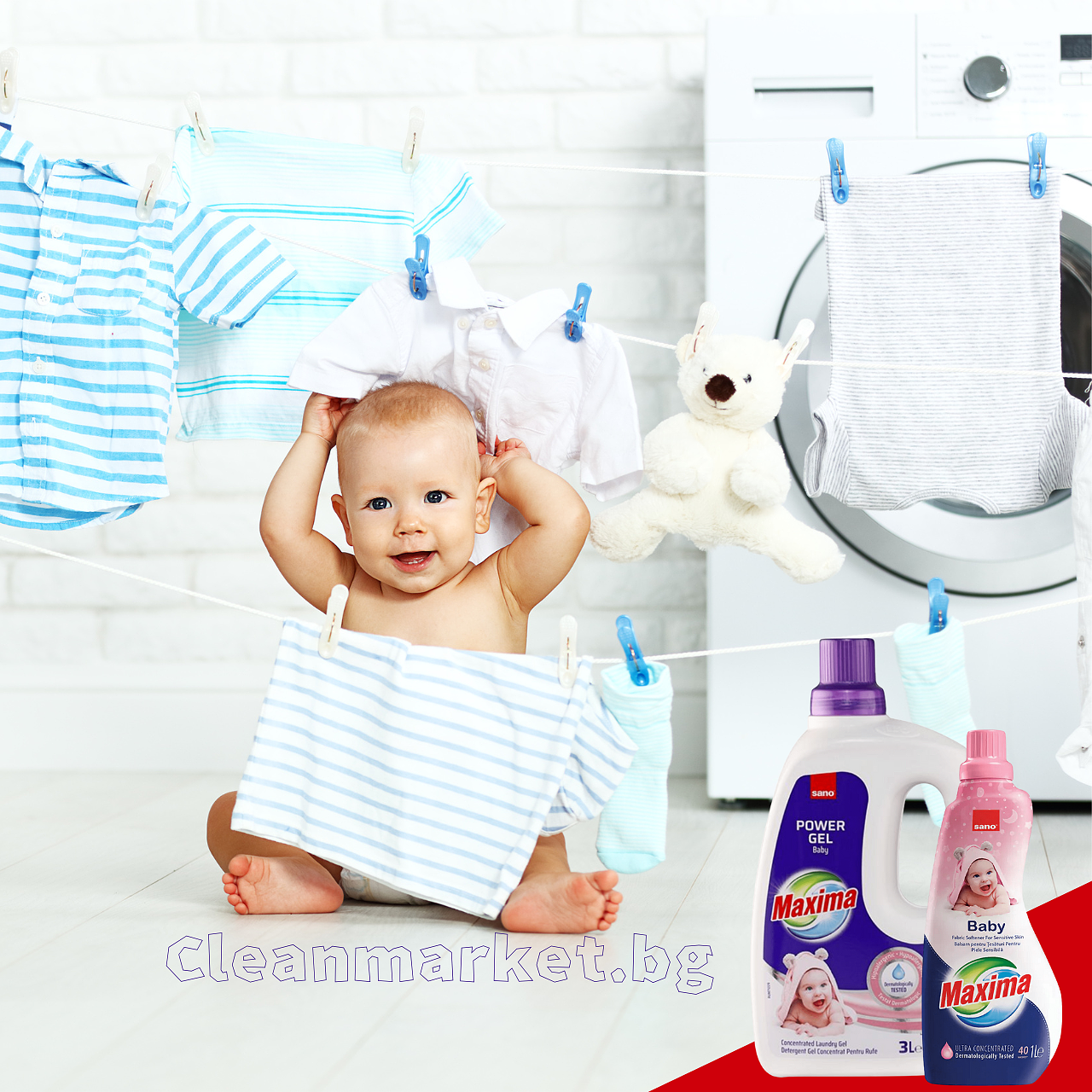 Sano Maxima Baby Power Gel, 3 л, 60 пр + Омекотител Baby, 1 л ...