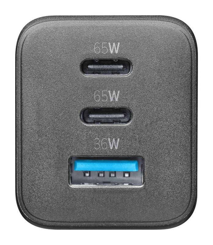 Зарядно 220V PD GaN USB, 2xUSB-C 65W