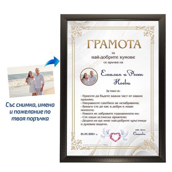 Грамота за най добри кумове вертикална Tmag Bg