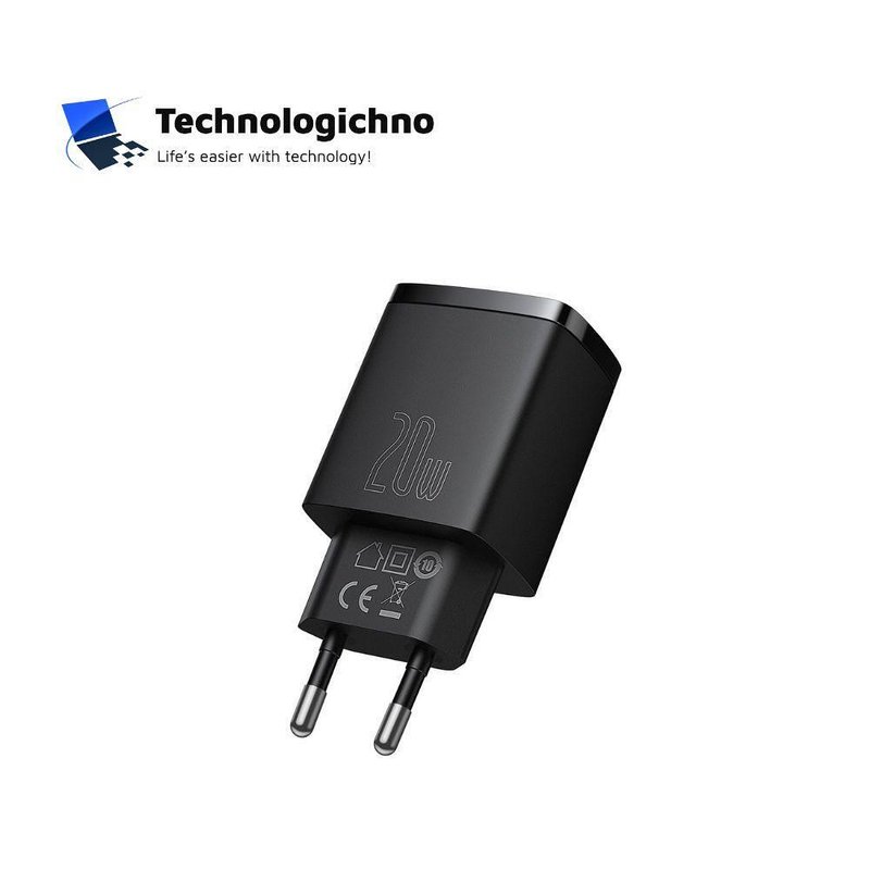 Зарядно Baseus 220V 20W Type C+USB A Black