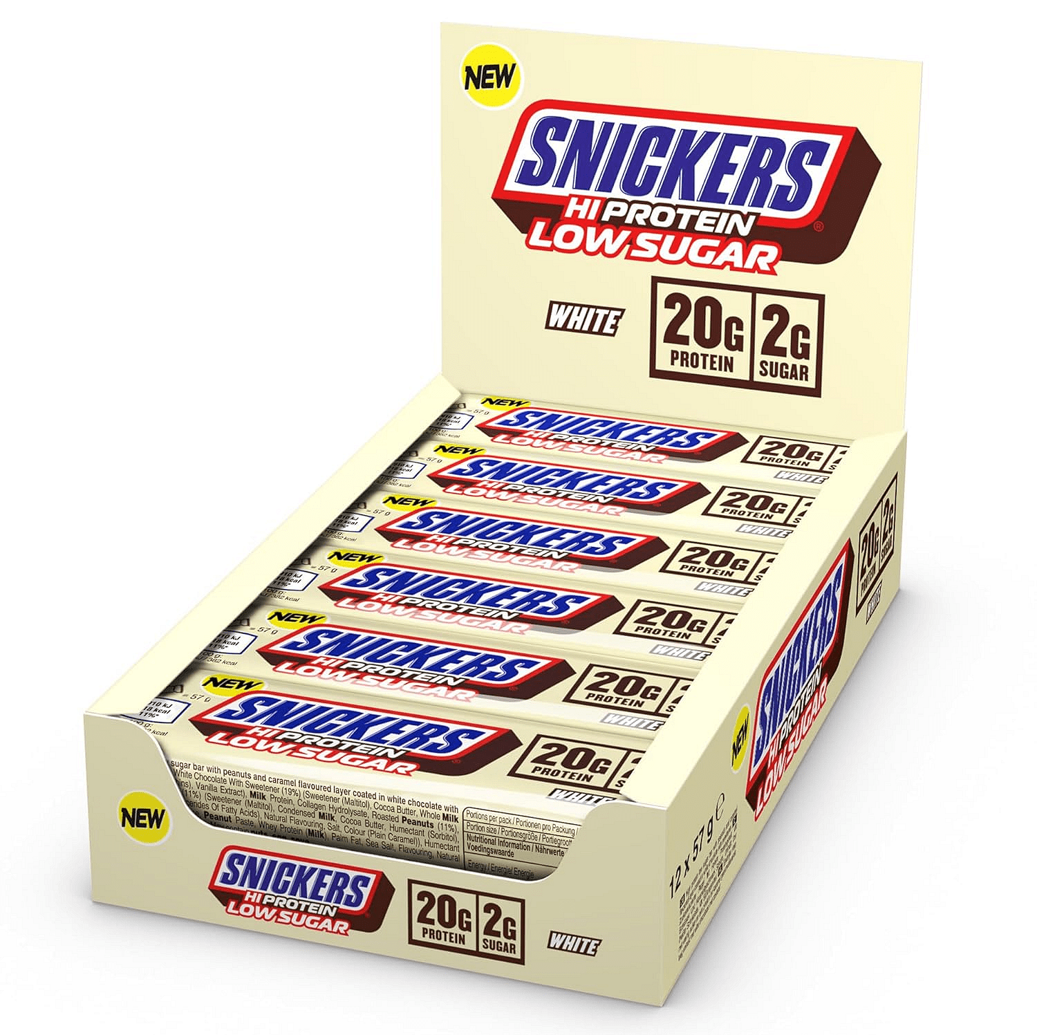 SNICKERS Hi Protein Bars White Chocolate Low Sugar 12 x 57 грама