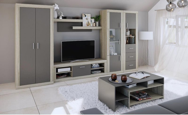 Set mobila de living Gent stejar oyster si bazalt