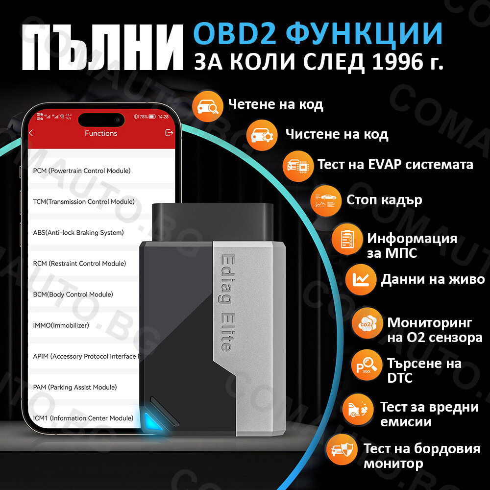 Ediag Elite за пълна OBD2 диагностика с двупосочен контрол