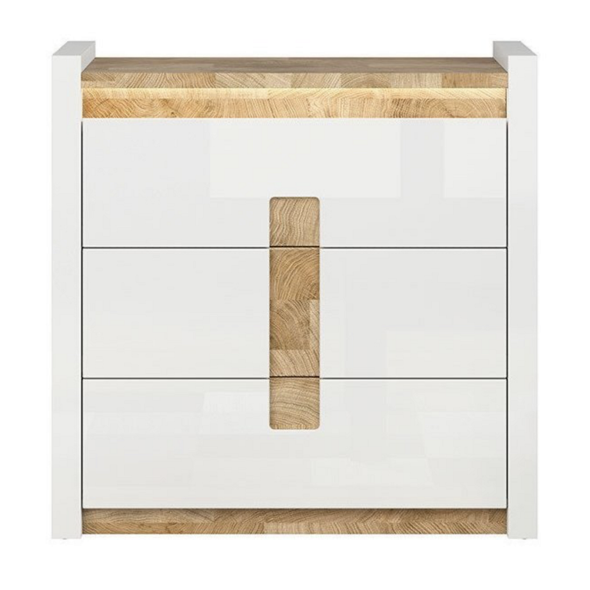 Скрин ALAMEDA KOM3S – бял гланц и дъб с LED осветление | Мебел Дизайн