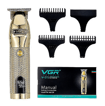 Машинка за подстригване VGR 275, Стоманено острие, LCD дисплей, Три приставки, USB, Златен
