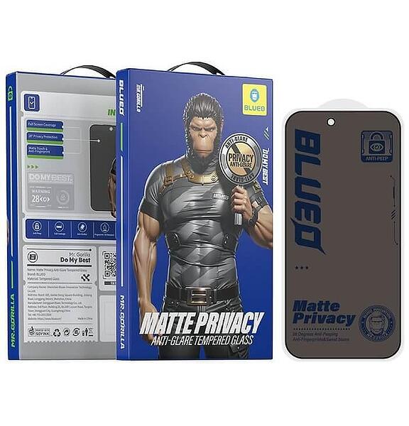 Затъмняващ-Матов Стъклен Протектор за iPhone 16 Pro Max, BLUEO Privacy ...