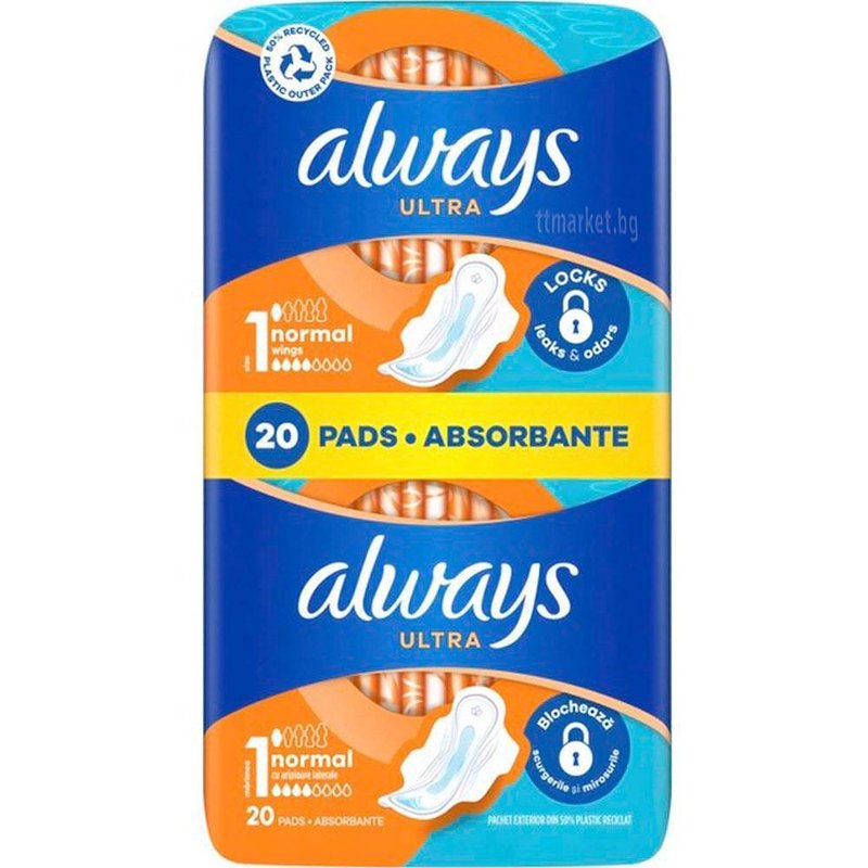 Always Ultra 1 Normal 20 Pads Дамски превръзки размер 1 с крилца 20 бр