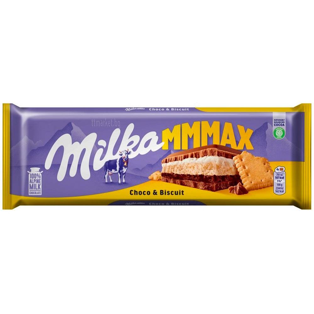 Milka Choco & Biscuit Млечен шоколад с алпийско мляко какаов пълнеж ...