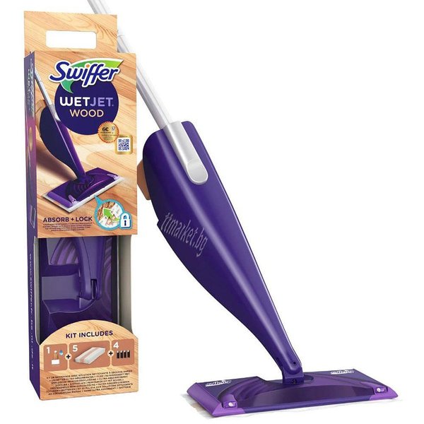 Swiffer Wet Jet Wood Absorb+Lock Kit Почистващ комплект за паркет и ...