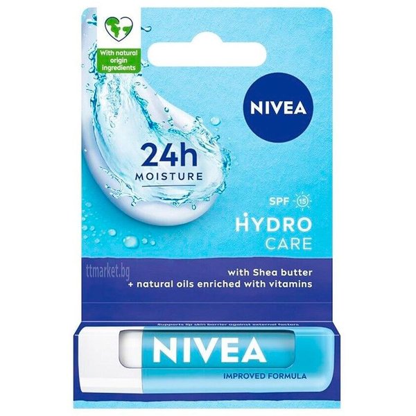Nivea Hydro Care Lip Balm Хидратиращ балсам за устни 1 бр Английско ...