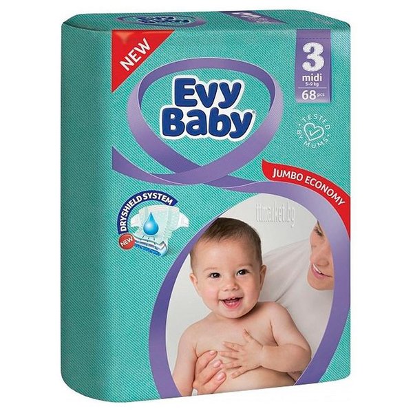 Evy Baby 3 Midi 5-9 kg Jumbo Economy Детски памперси размер 5-9 кг 68 бр
