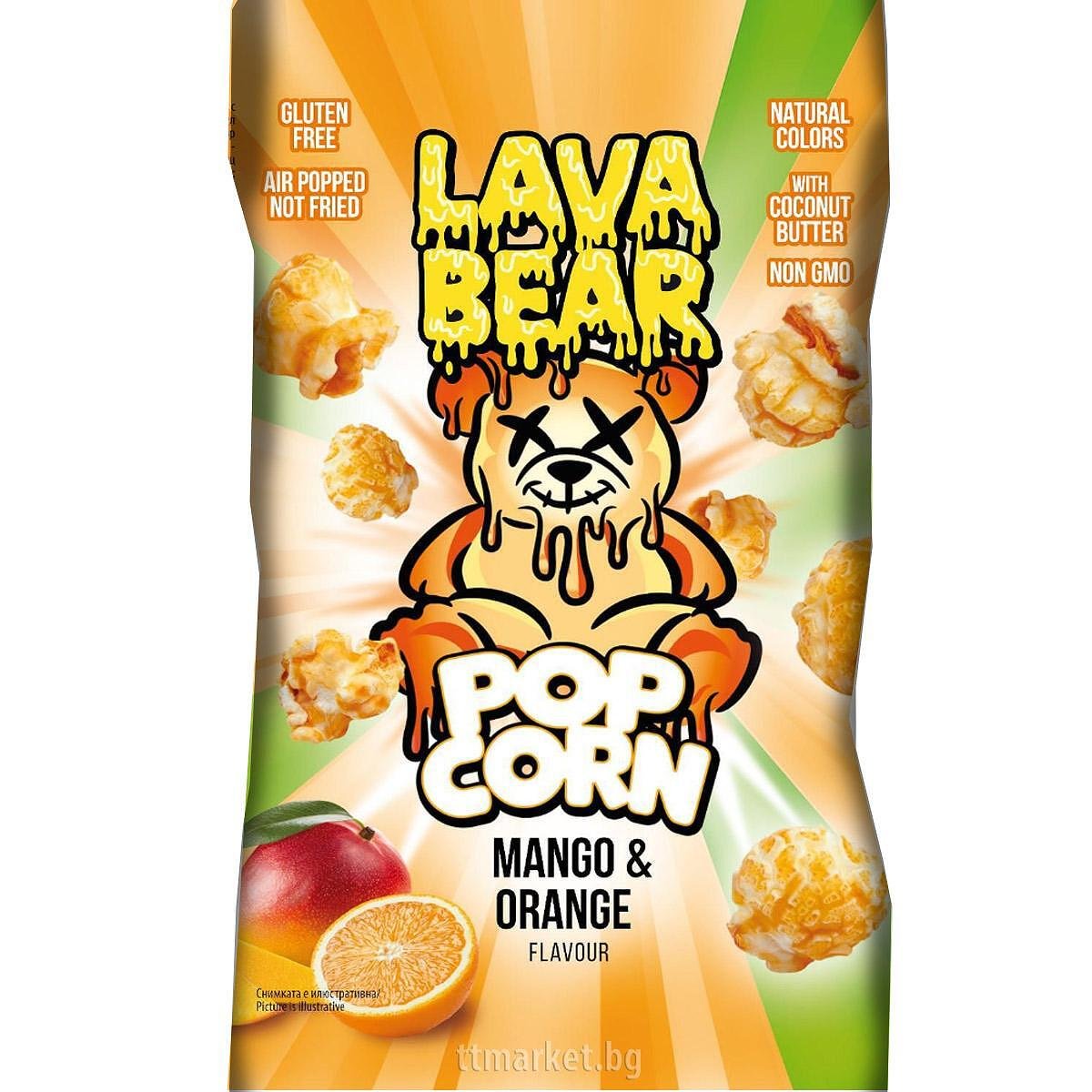 Lava Bear Popcorn Mango & Orange Flavour Карамелизирани царевични ...