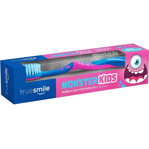 True Smile Monster Kids Bubble Gum Toothpaste Комплект детска четка за ...