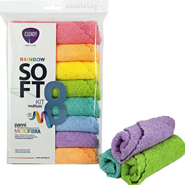 Clendy Rainbow Soft Kit Microfibra Микрофибърни кърпи за почистване 8бр ...