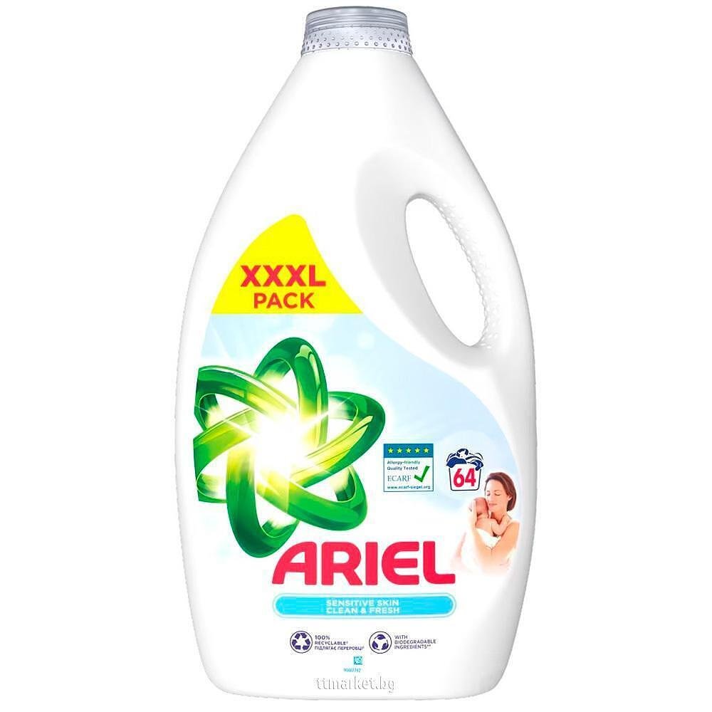 Ariel Sensitive Течен перилен препарат за чувствителна кожа 3.2 л / 64 ...