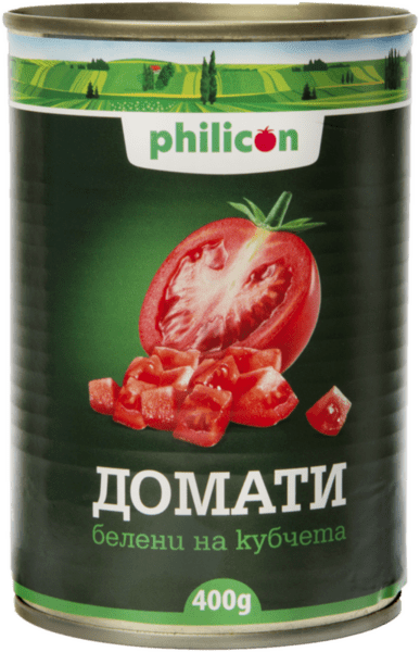 Домати PHILICON белени на кубчета 400 гр.