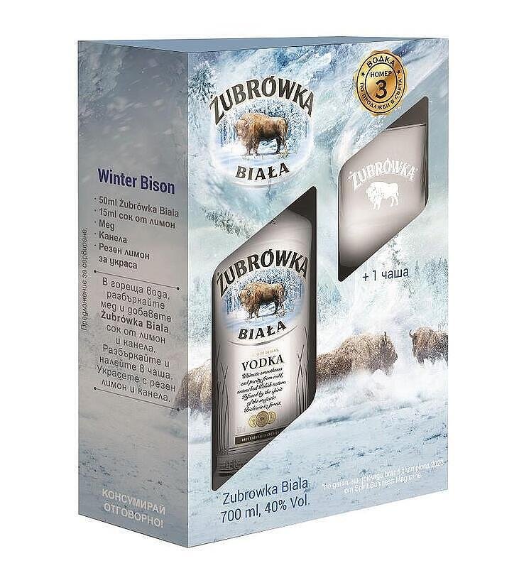 Водка ZUBROWKA Biala 40% алк. 700 мл + 2 чаши