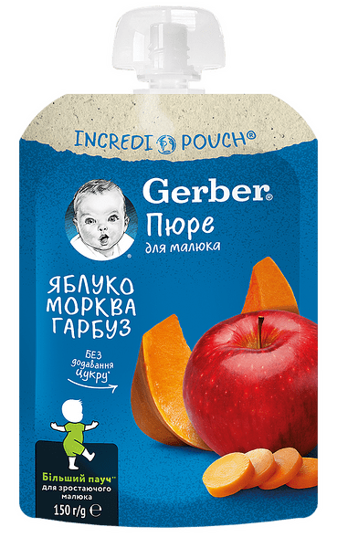 Пауч GERBER ябълка/морков/тиква 150 г