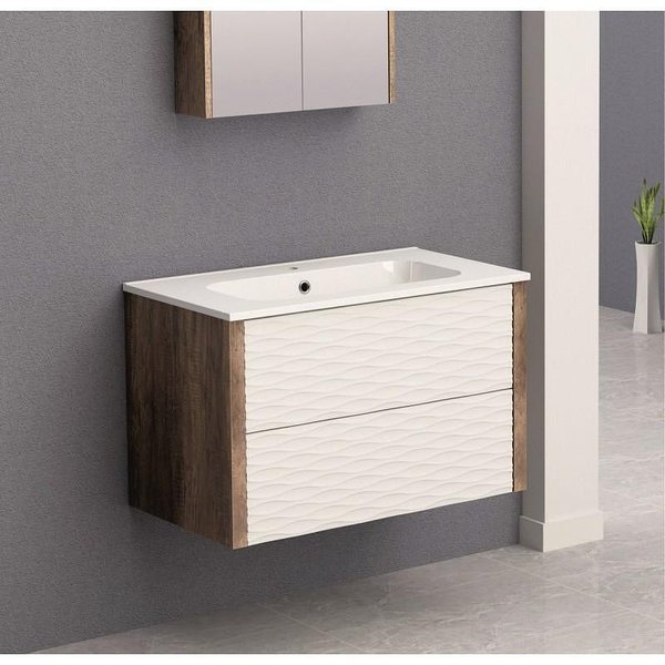 Конзолен PVC шкаф ICP BG 8043 + МИВКА ICC 8066 бял гланц | Баня Дом