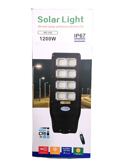 Улична соларна лампа COBRA 1200W със сензор за движение и дистанционно управление WG-1162