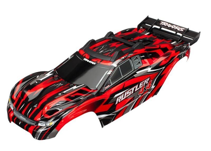 Body, Rustler 4X4, red/ window, grill, lights decal sheet assembled TRX6718