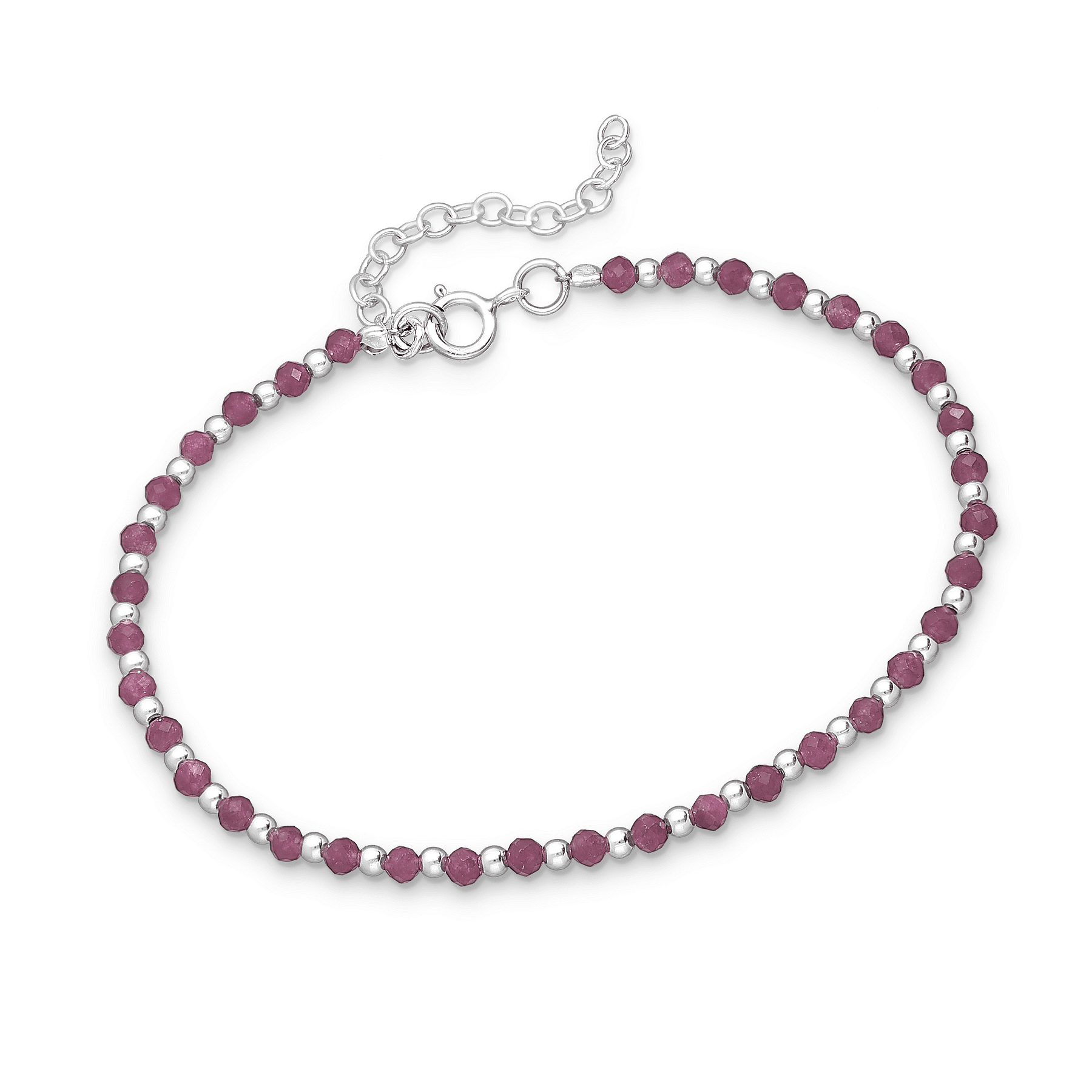 Сребърна гривна с рубин и сребърни мъниста