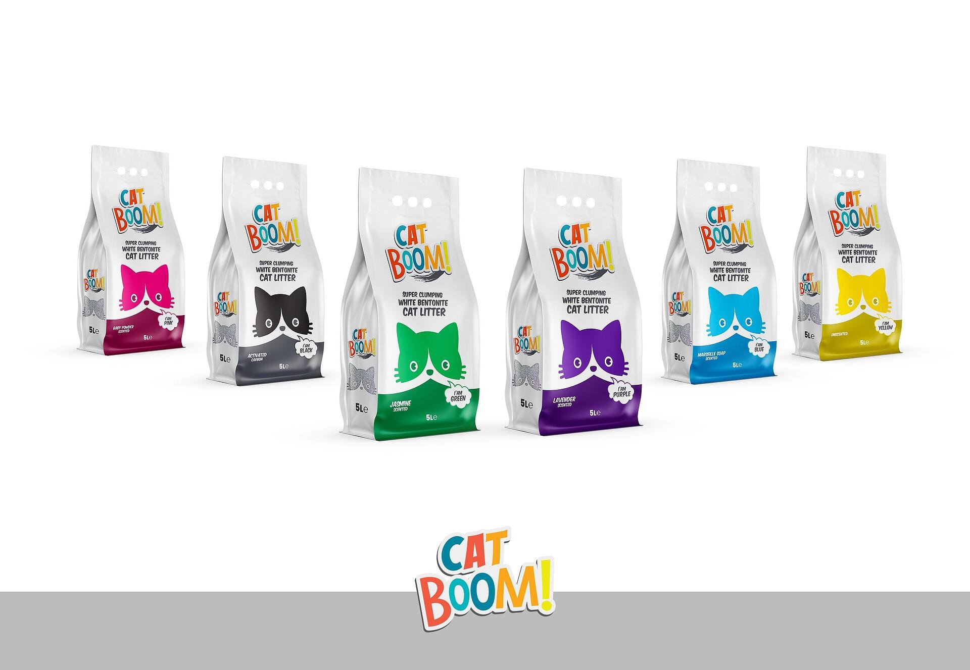 Бял бентонит CAT BOOM - натурален, лавандула, бебешка пудра, карбон или ...