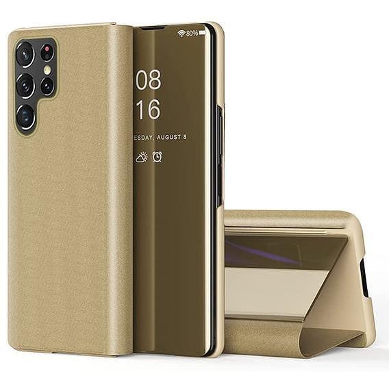 Огледален Калъф Тип Тефтер Clear View за Samsung Galaxy S25 Ultra Златист