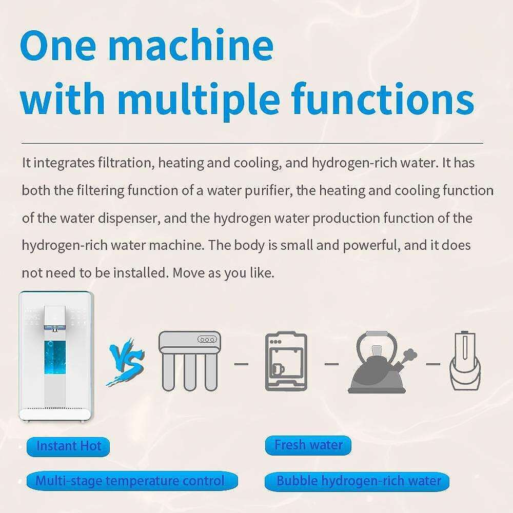 Machine with reverse osmosis, hydrogen, mineralization, heating and ...