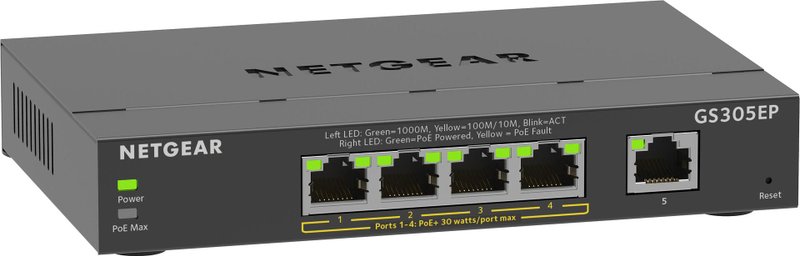 NETGEAR 5-Port Gigabit Ethernet PoE+ Plus Switch (GS305EP) Managed L2 ...