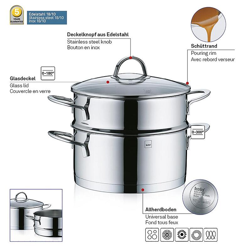 KELA Тенджера с приставка за готвене на пара и капак “Cailin“ - Ø 20 см ...