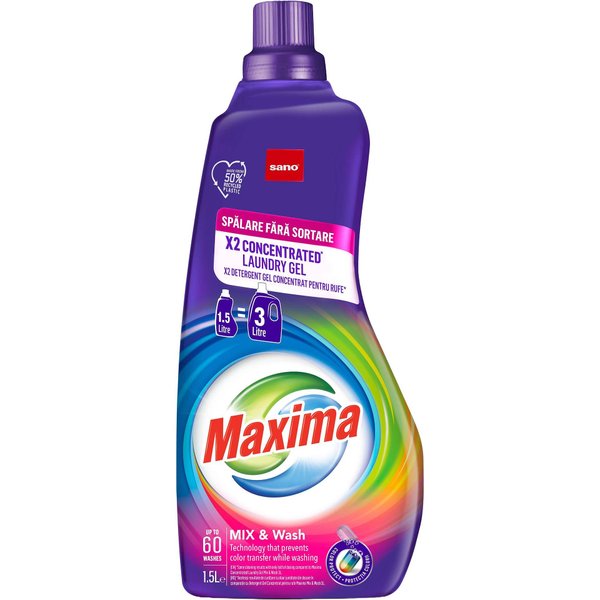 Sano Maxima Mix & Wash гел за пране концентриран, 60 пранета | 1.5 л ...