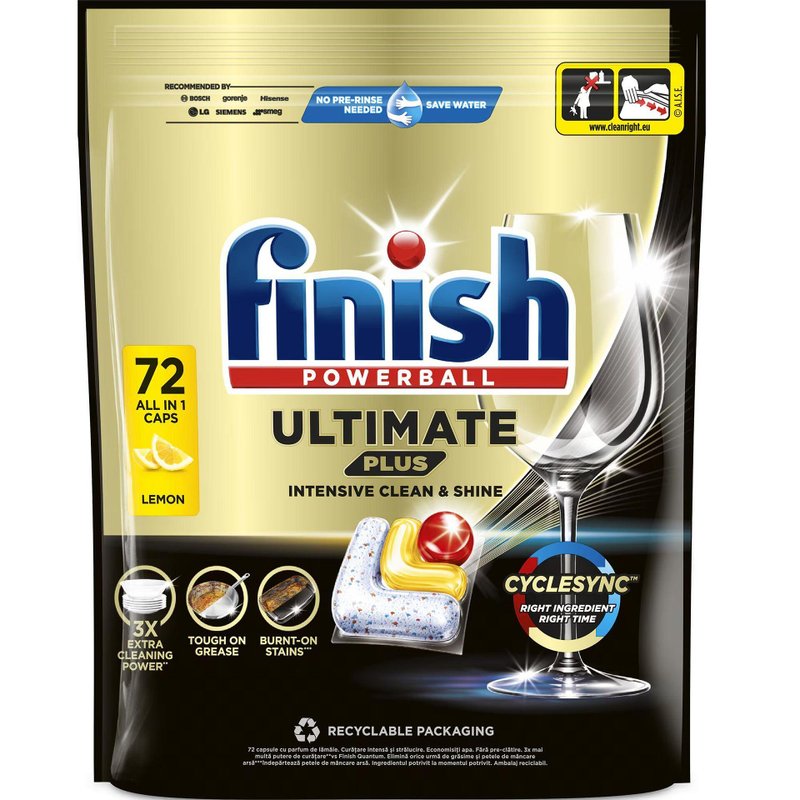 Finish Powerball Ultimate Plus лимон таблетки за миялна машина | 72 бр ...