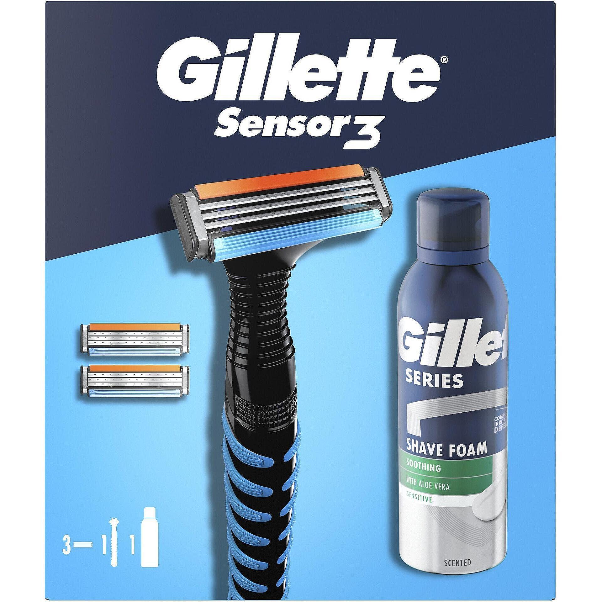 Gillette Sensor3 комплект самобръсначка с 3 ножчета, пяна за бръснене ...