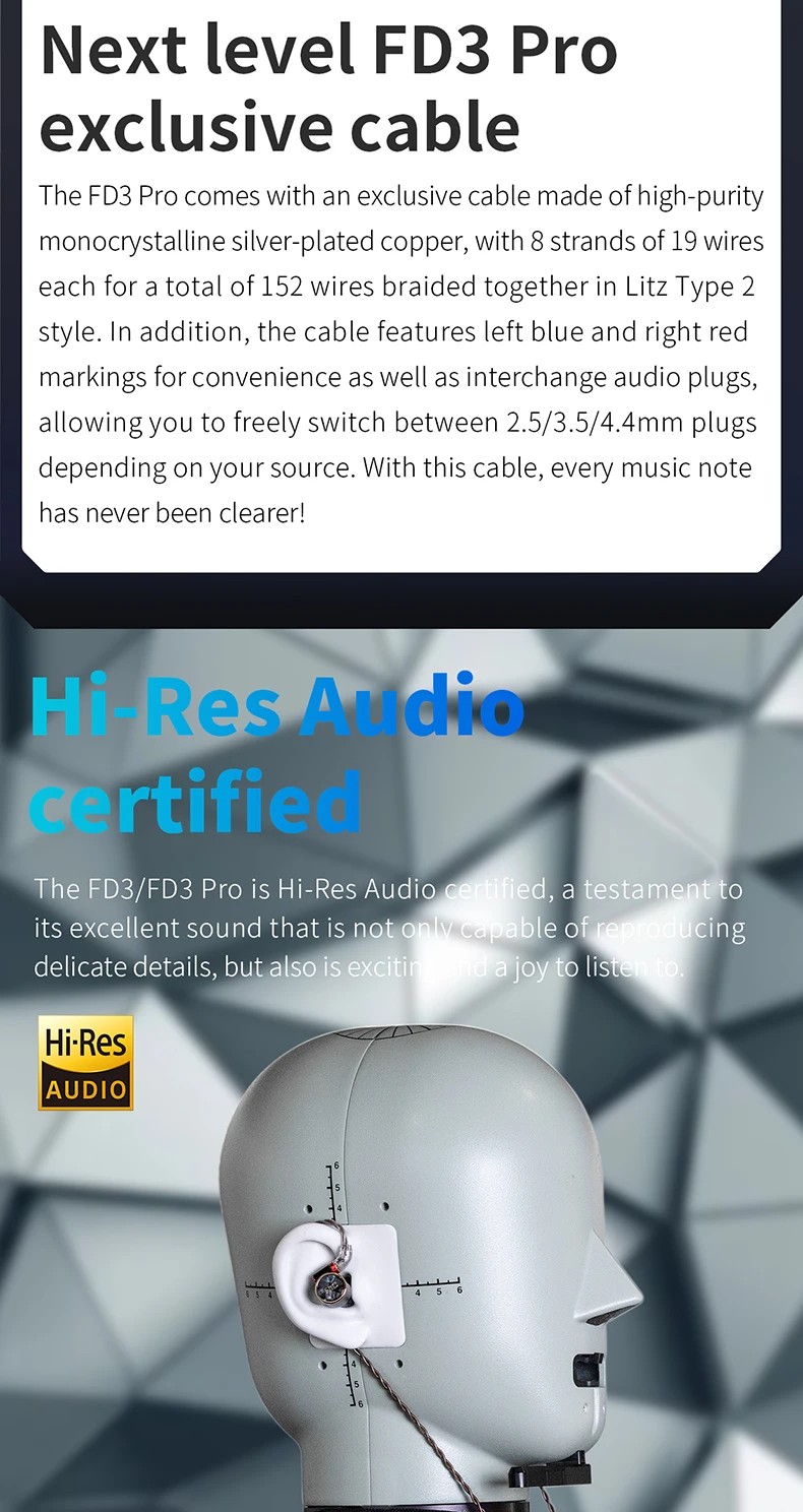 FiiO FD3 Pro 12mm DLC IEM | Silver Cable, 3 Plugs