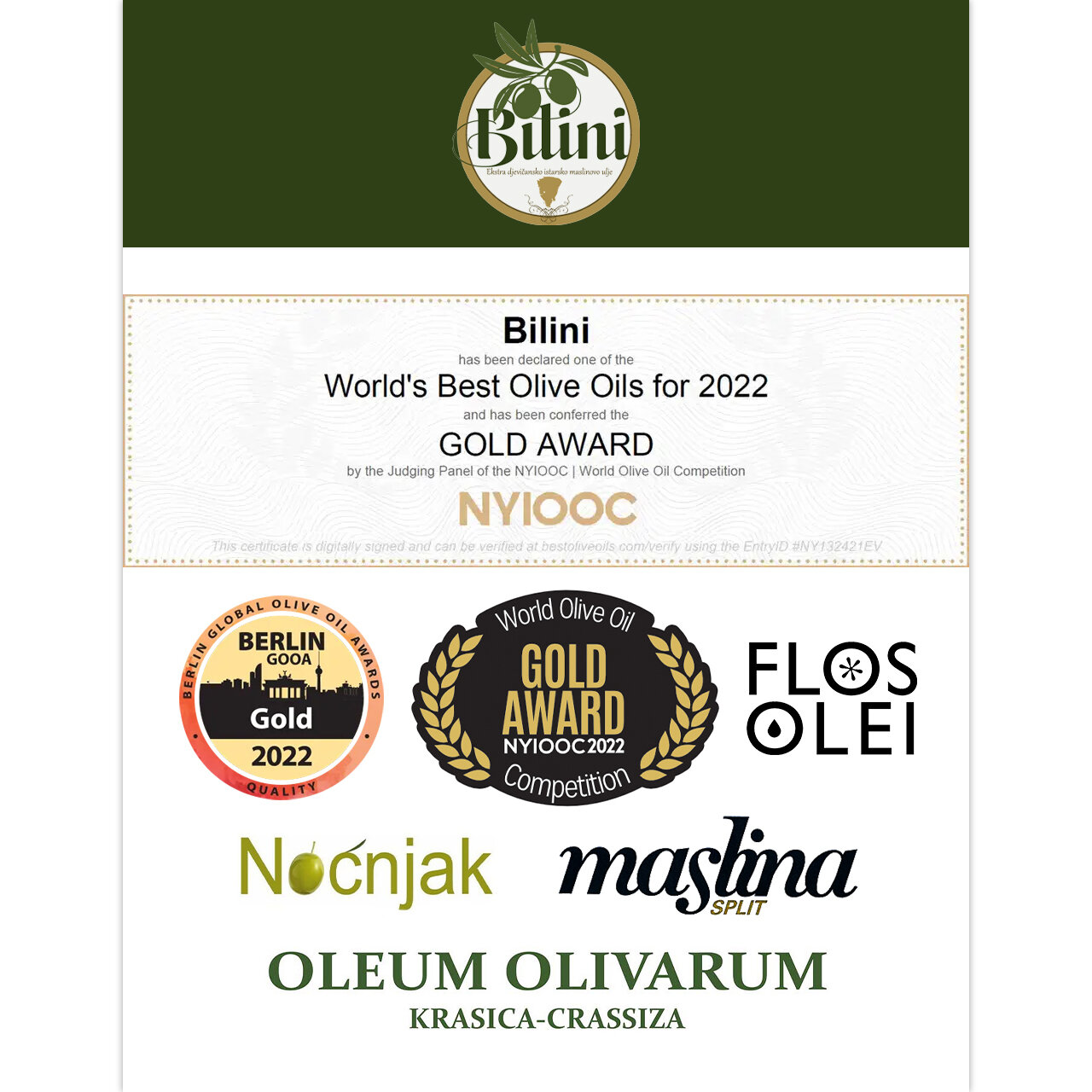 Премиум EVOO Bilini 500мл