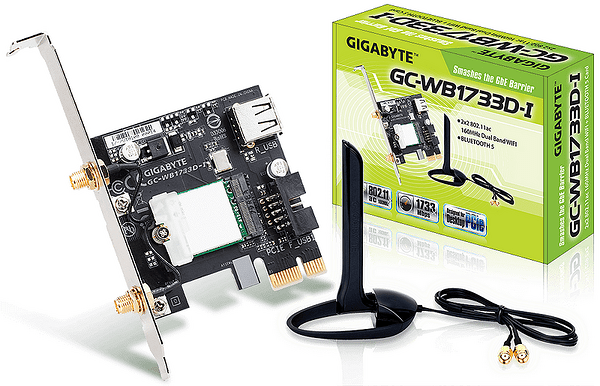 Безжичен PCI Express адаптер Gigabyte GC-WB1733D-I, 2x2 802.11ac 160MHz ...