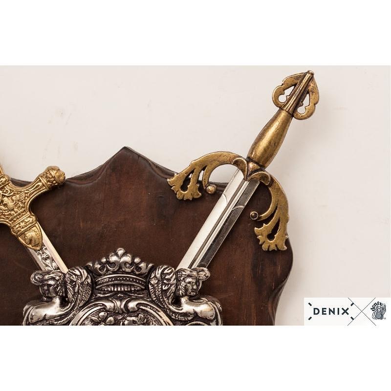 Средновековен герб с два декоративни меча – Denix, 21.5 см