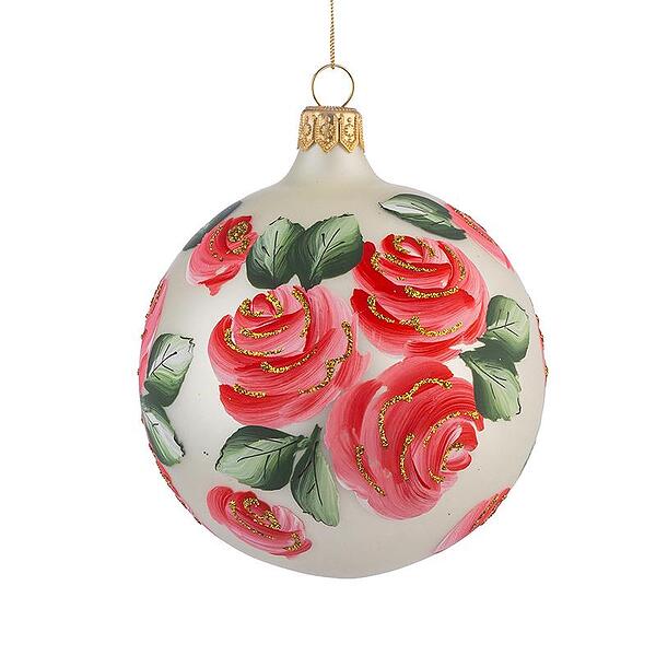 Стъклена коледна топка с ръчно рисувани рози
