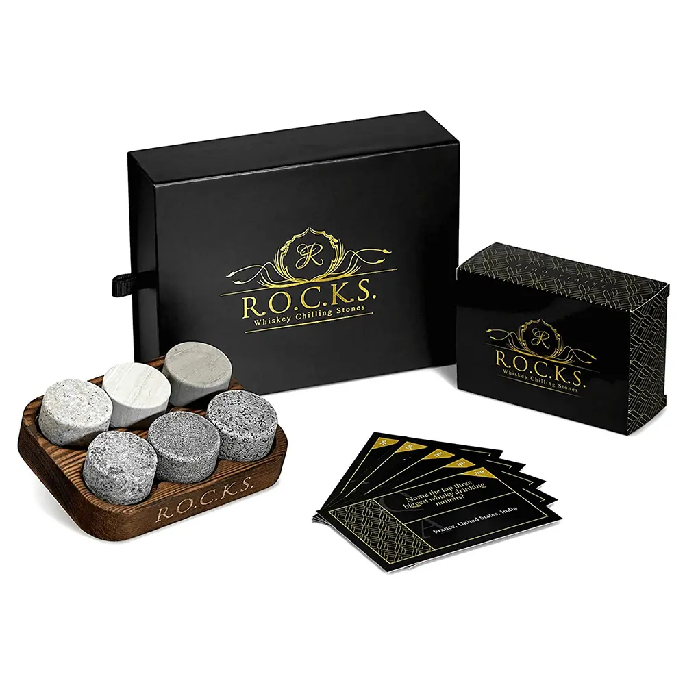 Уиски сет R.O.C.K.S. - The Rocks X Trivia Quiz Set, 6 камъка и 100 куиз ...