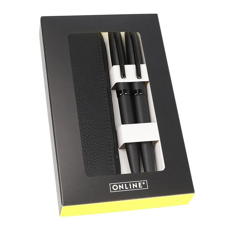 Комплект писалка, химикалка и калъф Online - Eleganza Pure Black